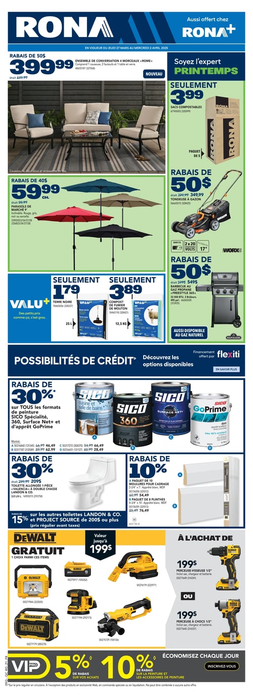 Circulaire RONA Spéciaux, Promotions et Rabais de cette Semaine