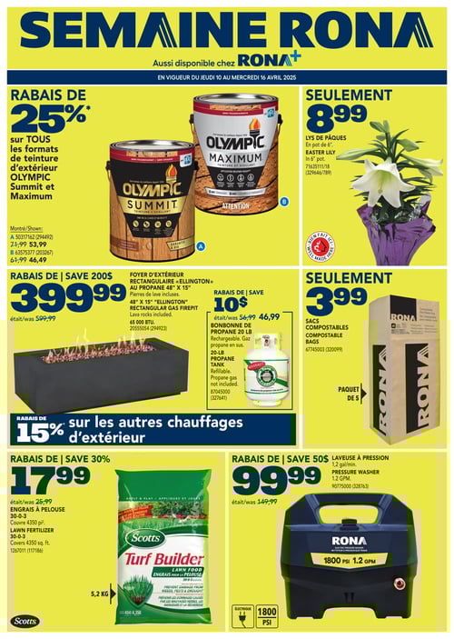 Circulaire RONA Spéciaux, Promotions et Rabais de cette Semaine