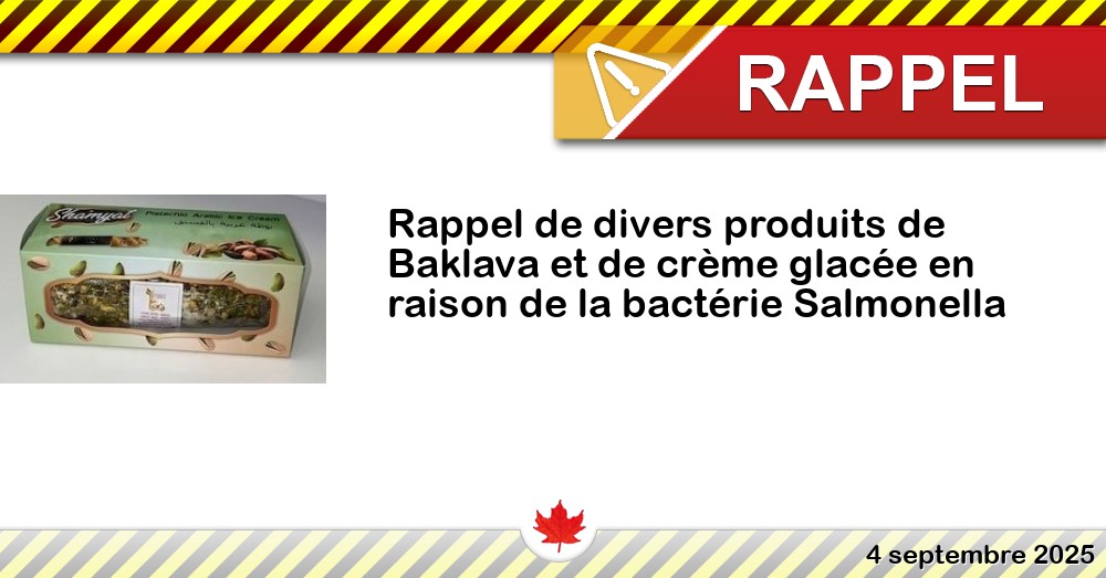 Rappel de divers produits de Baklava et de crème glacée en raison de la ...