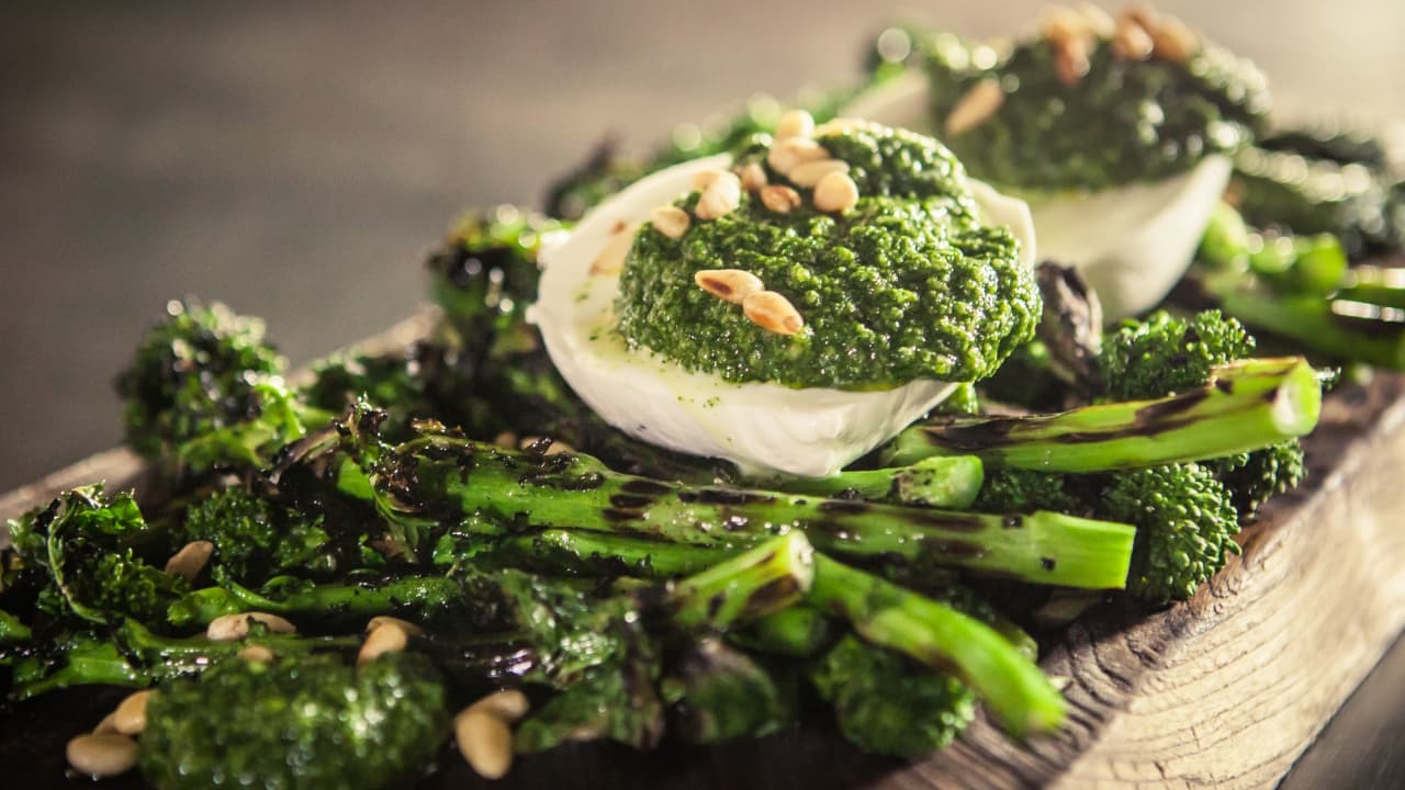 Mozzarella de Bufflonne, Rapinis Grillés et Pesto de Rapinis